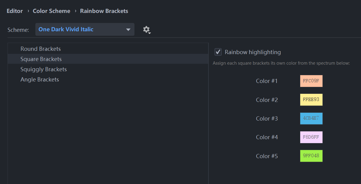 Rainbow Brackets插件的一个好看的颜色搭配_rainbow brackets配色-CSDN博客