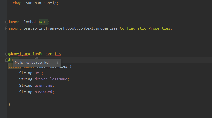 在springboot项目中 Configurationproperties注解下出现红色波浪线的问题 Prefix Must Be