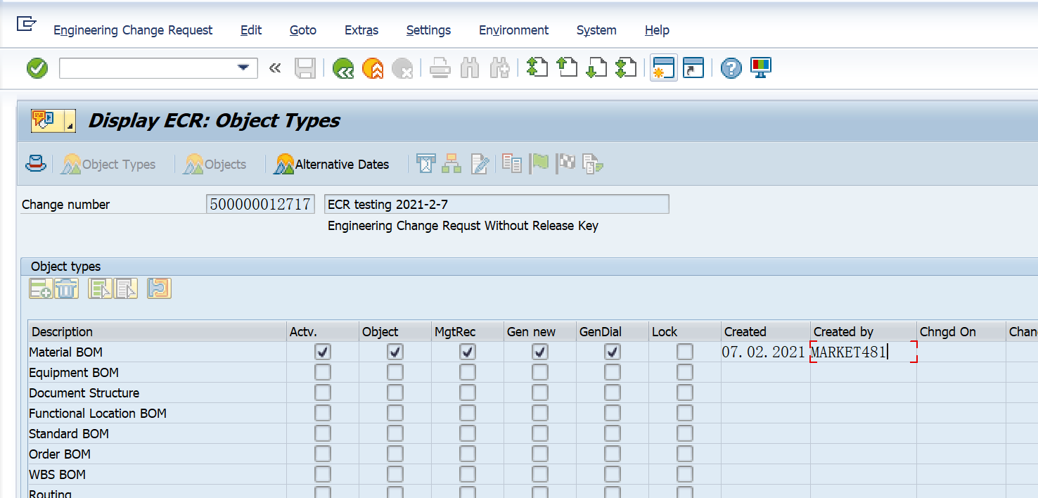 Sap Pp Cs01使用ecr去创建bom主数据，报错：system Status Ecr Is Not Yet Approved