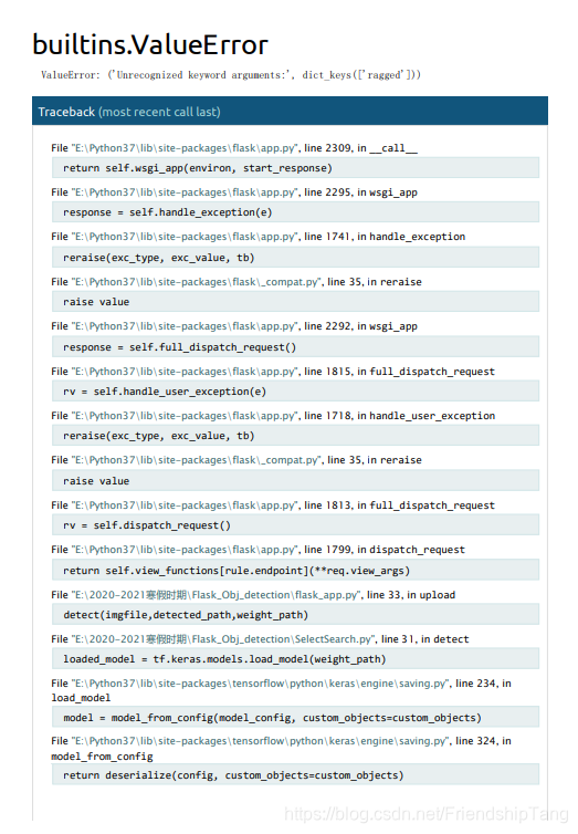 解决:valueerror ‘unrecognized Keyword Arguments‘ Dictkeys ‘ragged