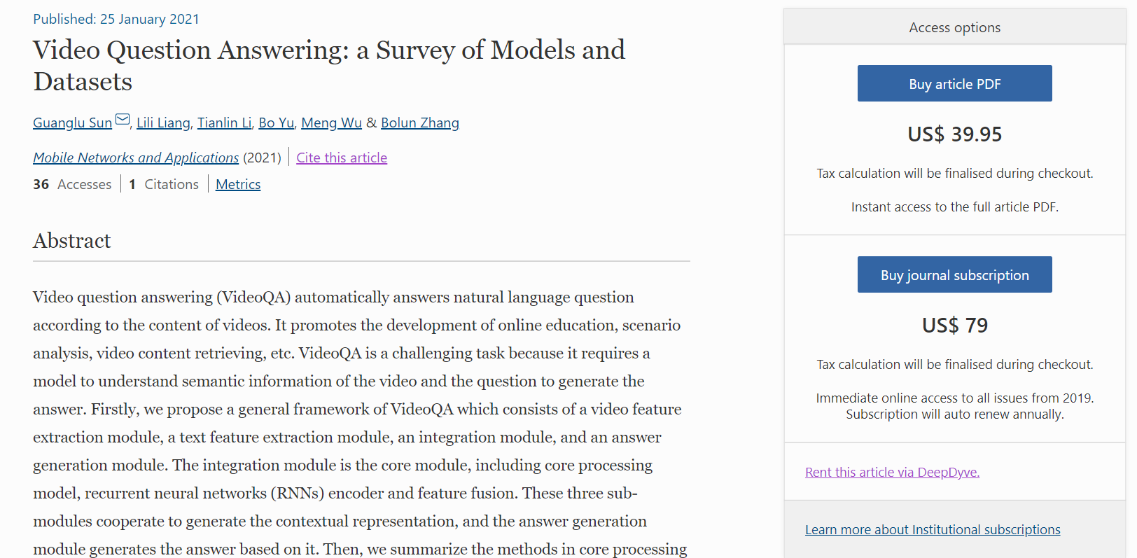 【VideoQA最新论文阅读】第一篇视频问答综述Video Question Answering: a Survey of Models and Datasets-CSDN博客