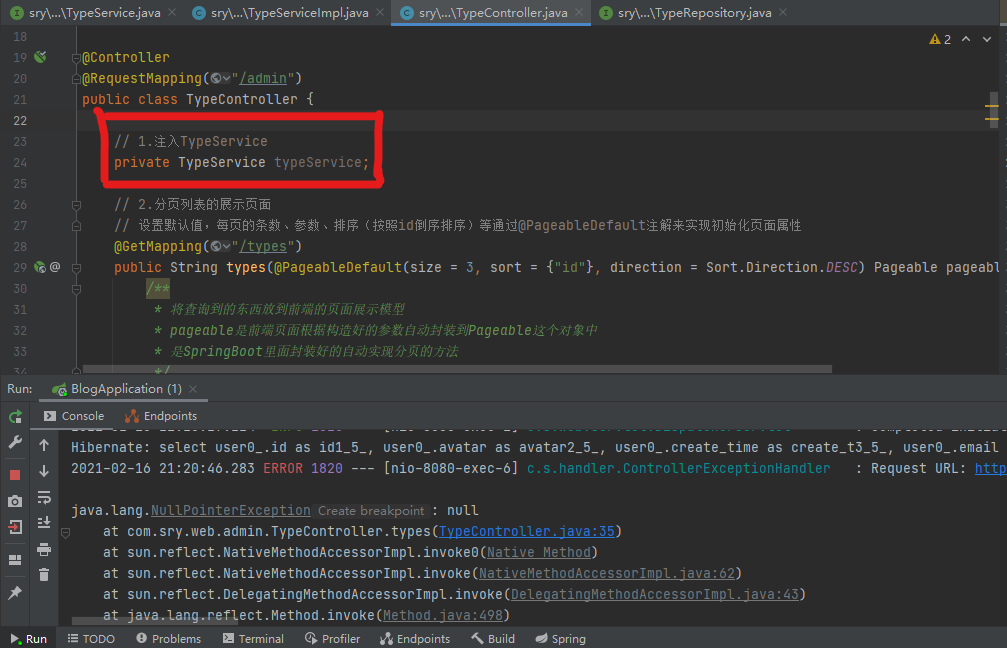 springboot项目之java.lang.NullPointerException: null问题_java.lang.nullpointerexception: null ...