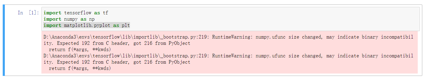 RuntimeWarning: numpy.ufunc size changed, may indicate binary incompatibility. Expected 192 from ...