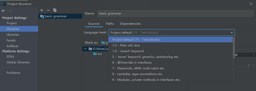 IDEA project structure, SDK & language level (new empty project)_project language level-CSDN博客