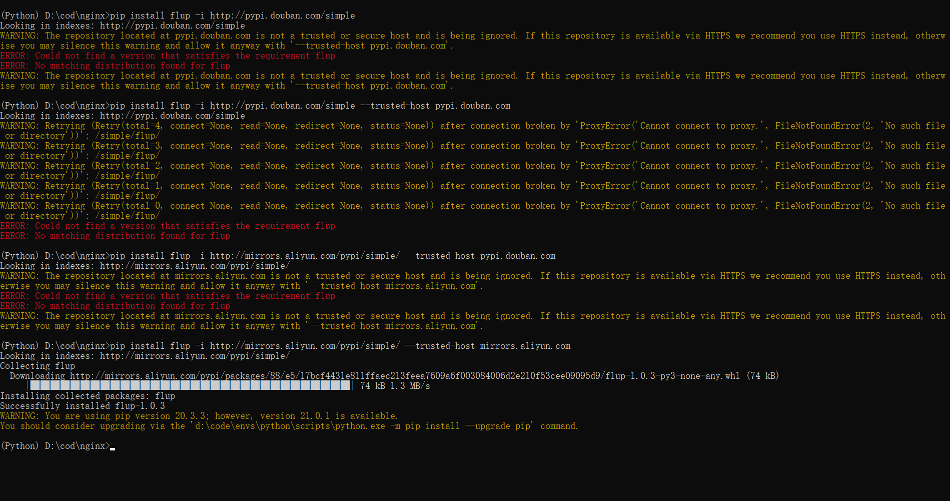 在python中安装包出现Retrying (Retry(total=4, connect=None, read=None, redirect=None, status=None ...