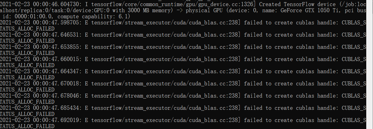 Tensorflow—gpu版本运行报错：failed To Create Cublas Handle Cublas Status