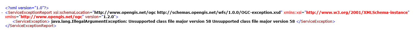 Geoserver发布wfs服务失败：java.lang.IllegalArgumentException: Unsupported class file major version 58 ...