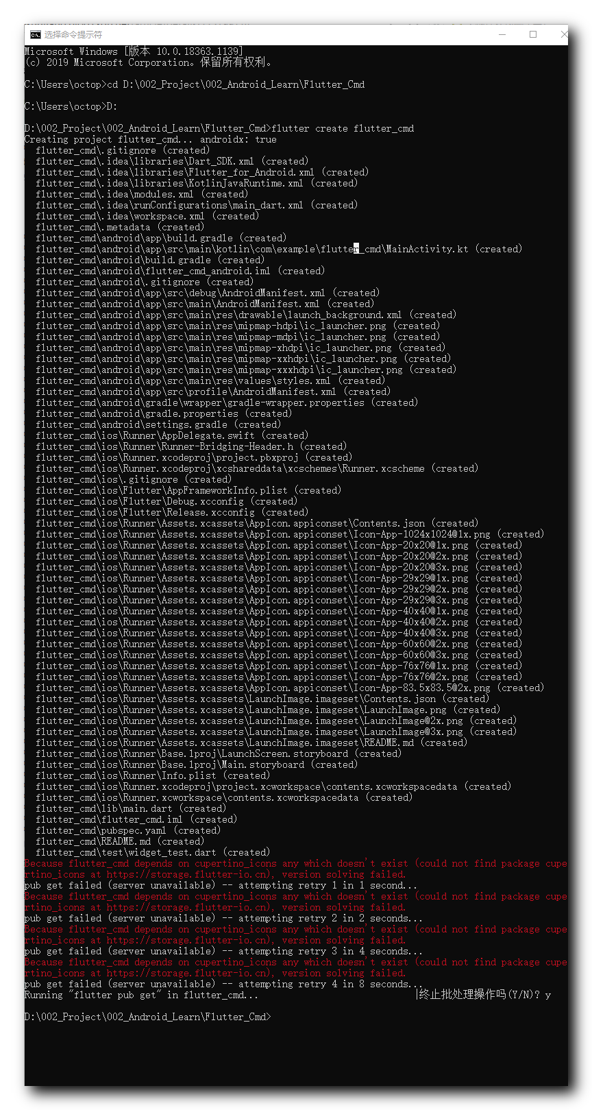 【错误记录】命令行创建 Flutter 应用报错 pub get failed (server unavailable) -- attempting retry 1 in 1 second ...