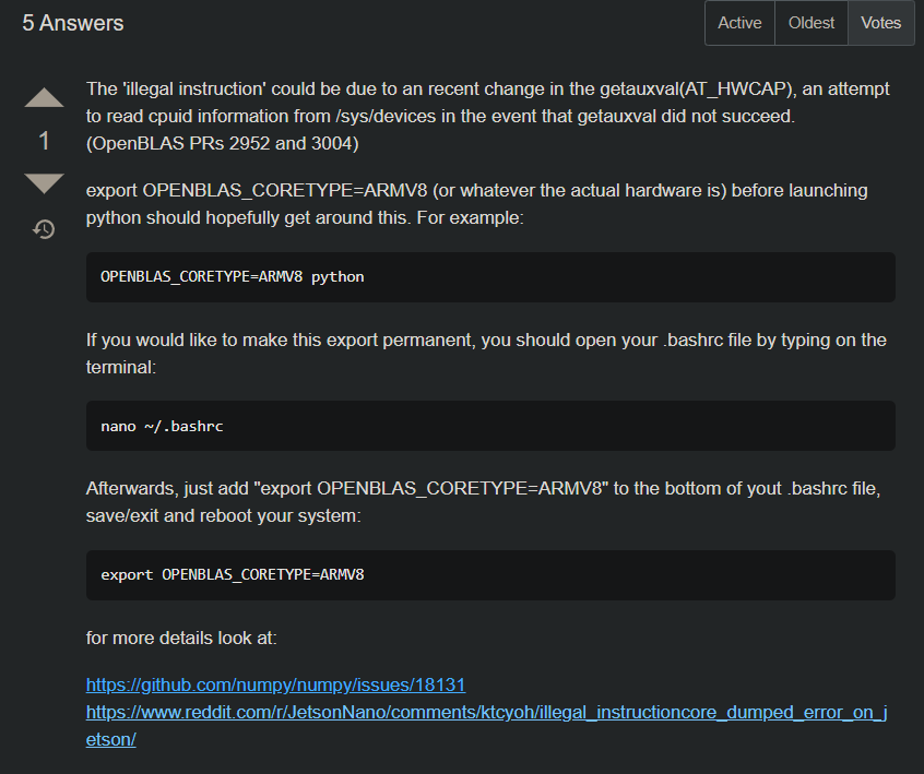 解决英伟达Jetson平台使用Python时的出现“Illegal instruction(cpre dumped)”错误_python illegal instruction-CSDN博客