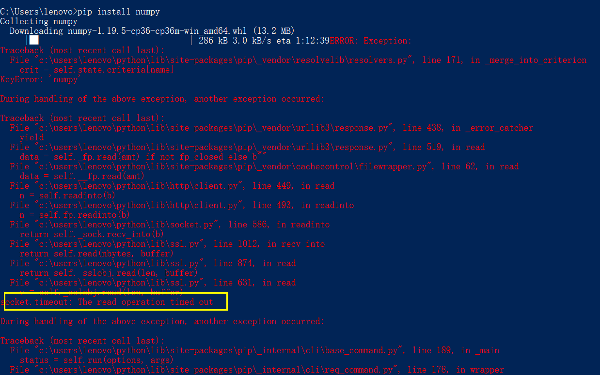 pip install + 模块名 安装时遇到Traceback (most recent call last ...