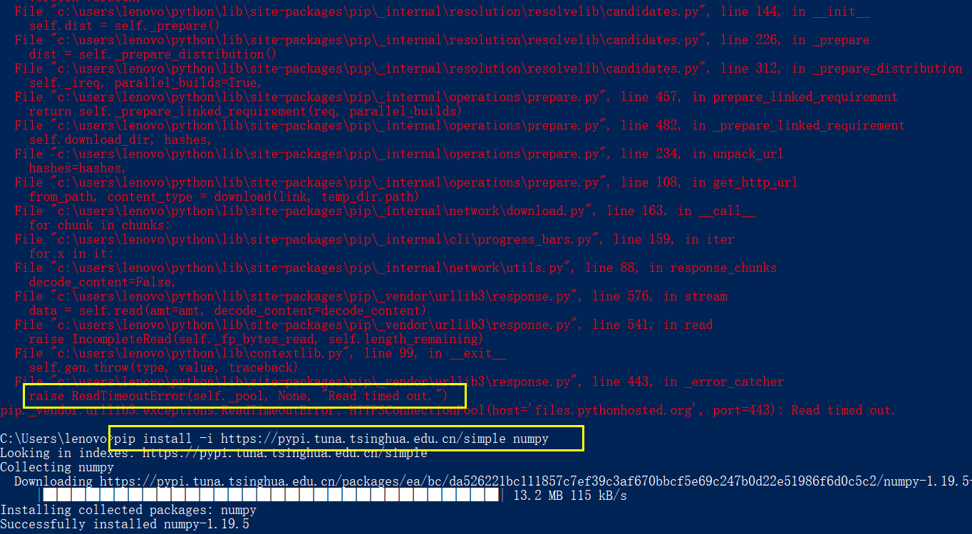 pip install + 模块名 安装时遇到Traceback (most recent call last)...ReadTimeoutError怎么办_installing clip ...