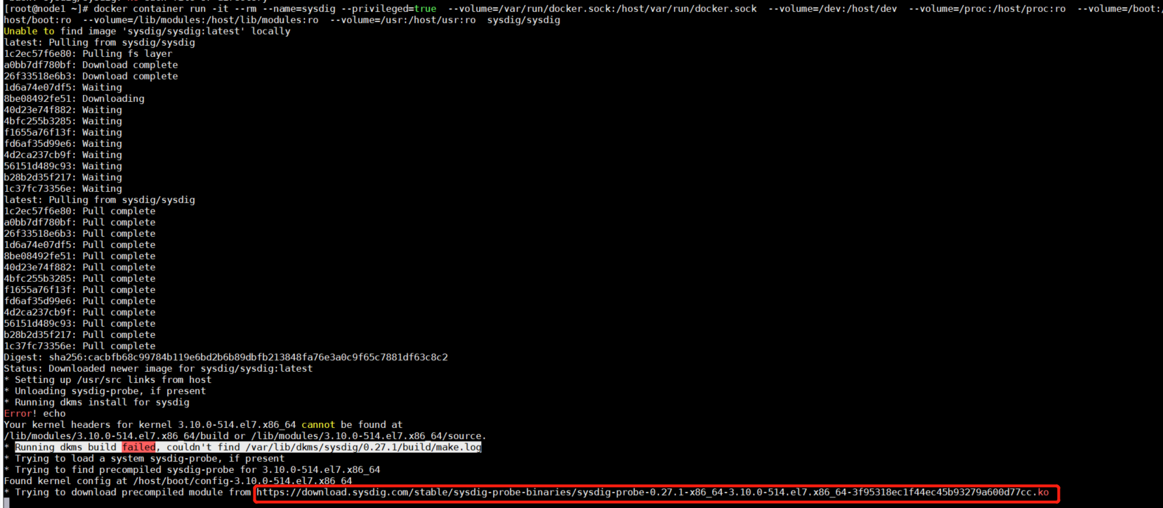 docker安装sysdig出错：Running dkms build failed, couldn‘t find /var/lib/dkms/sysdig/0.27.1/build/make ...