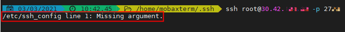 /etc/ssh_config line 1 Missing argument.MobaXterm本地环境连接远程主机报错_mobaxterm本地连接远程服务器第一行无参数-CSDN博客