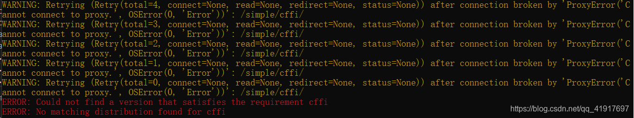 Warning Retrying Retry Total 4 Connect None Read None Redirect