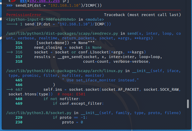 Scapy模块：发送数据包时Errno1 [operation not permitted]_error 3002 : not supported hint: errno = 1 ...
