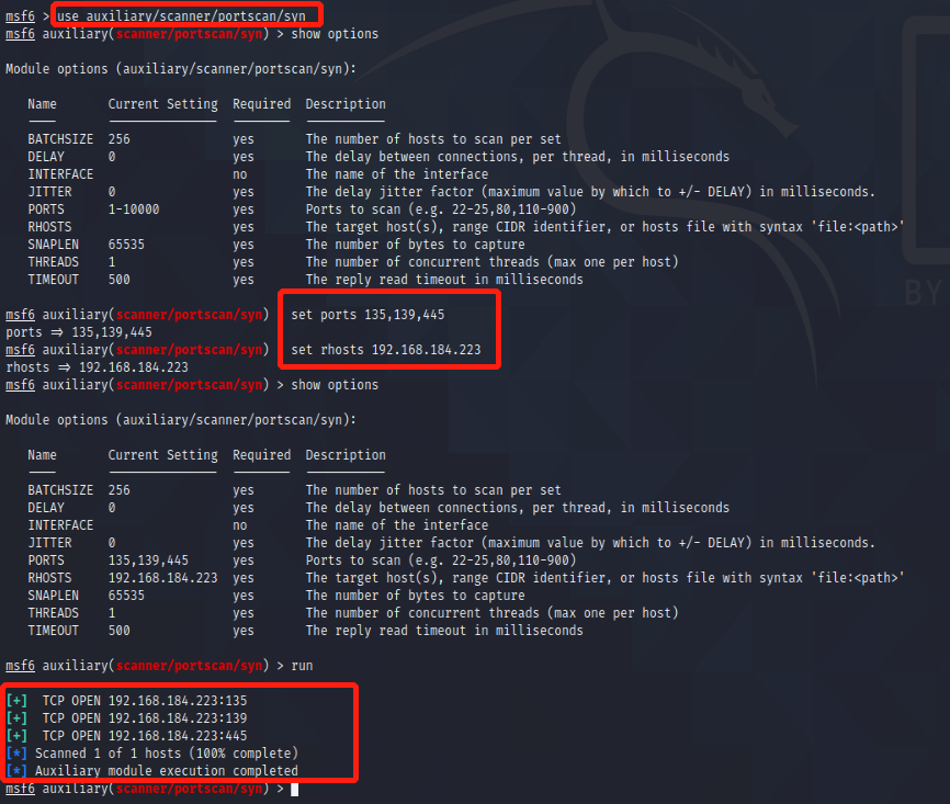 渗透工具metasploit-auxiliary(scanner/portscan/syn)扫描端口服务_portscan syn-CSDN博客