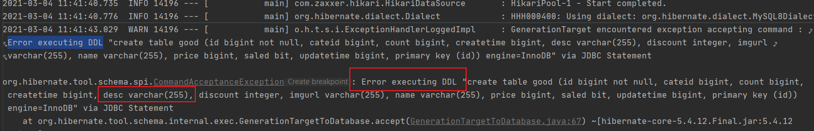 spring boot jpa @Entity 报Error executing DDL错误的解决办法_jpa sqlserver engine=innodb" via jdbc ...