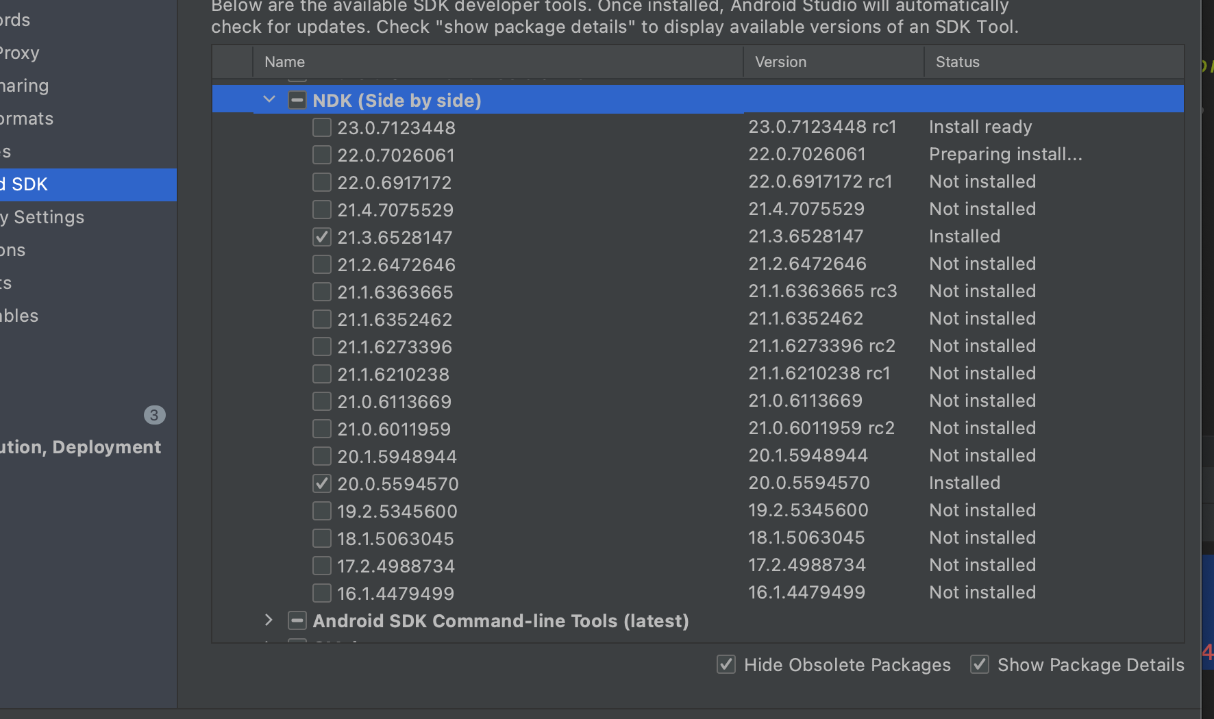 Flutter编译报错 version of NDK matched the requested version 21.0.6113669. Versions available ...