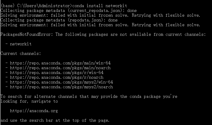 python安装networkit包时报错：PackagesNotFoundError_networkit只能在在linux或者os系统上安装 ...