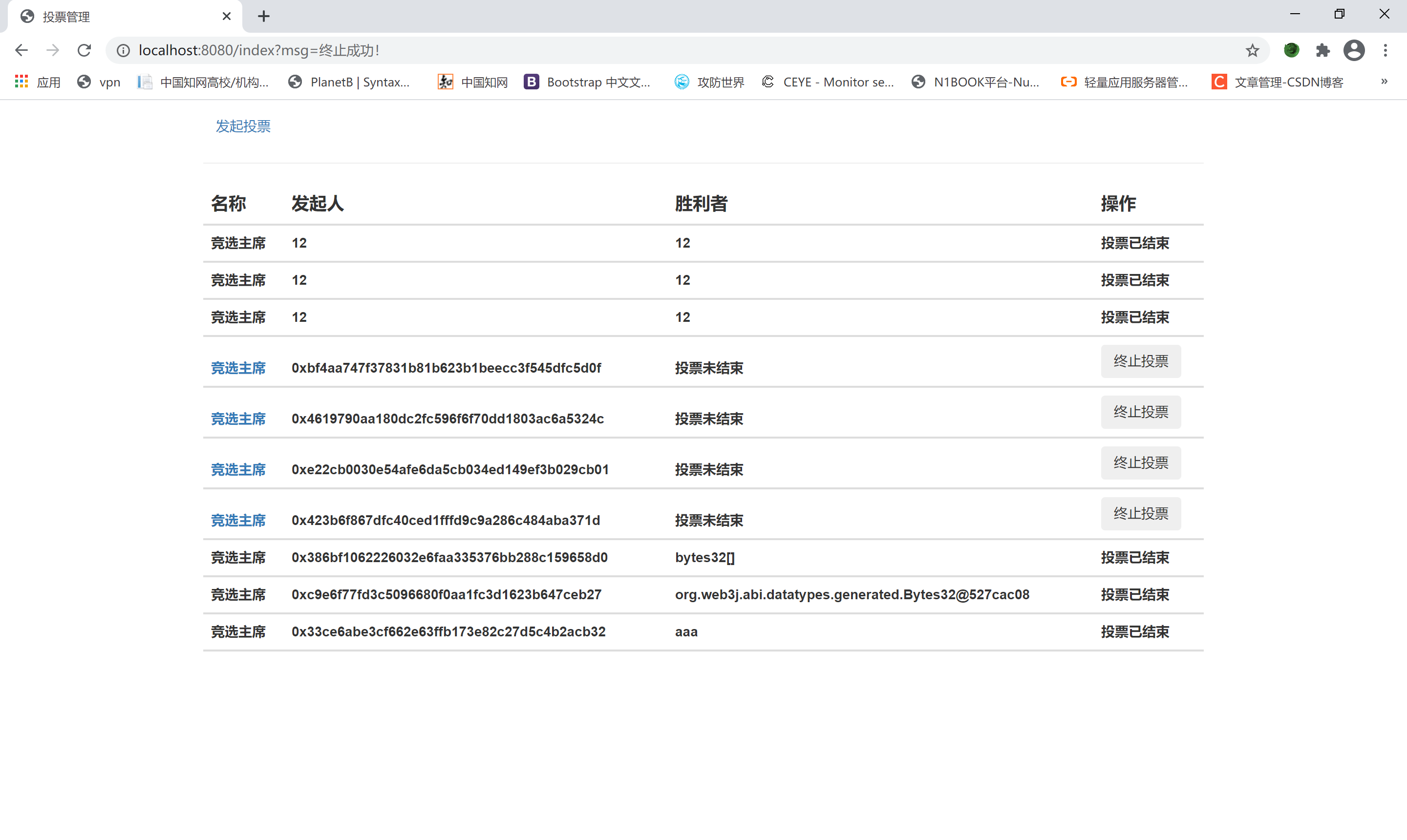Dapp 以太坊智能合约投票系统 Solidity Java后台 Springboot Mybatis Web3j Thymeleaf