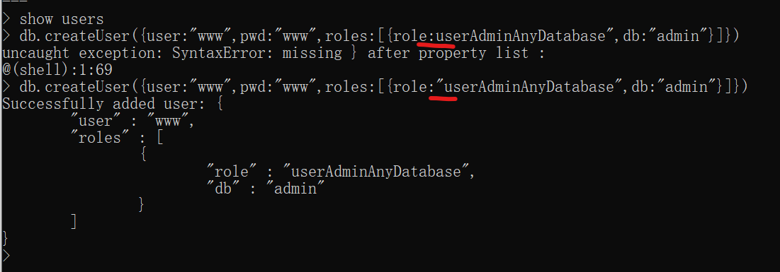 nosql报错：uncaught exception: SyntaxError: missing } after property list :_uncaught syntaxerror ...