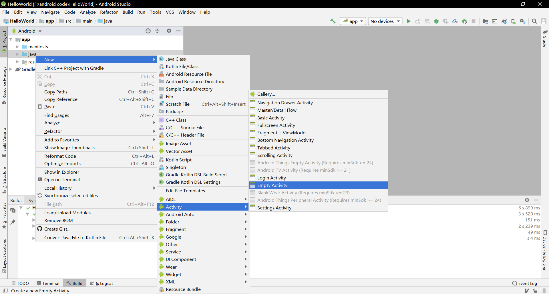Android创建No Activity项目实现HelloWorld_android studio新建项目no activity·-CSDN博客