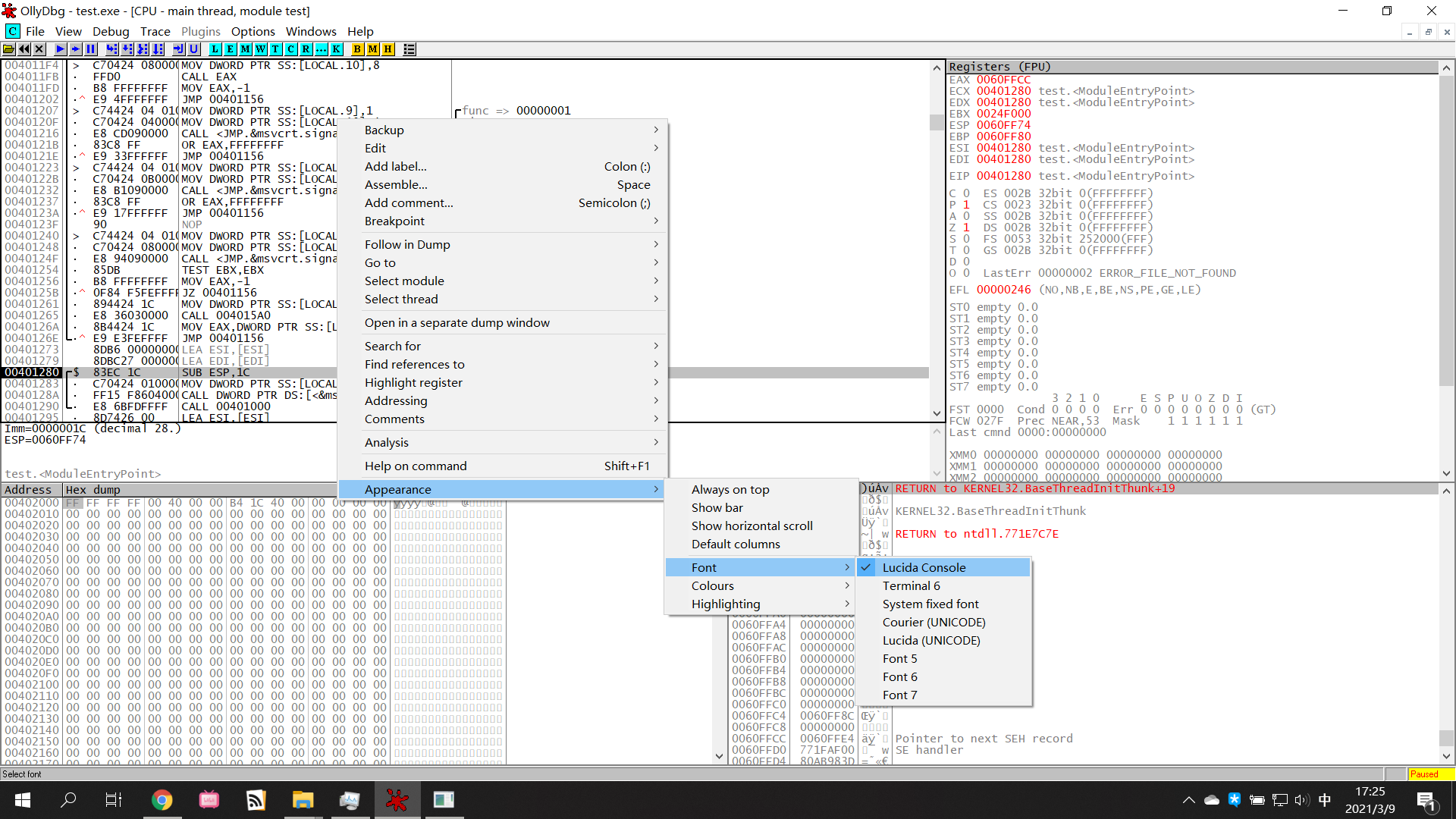 OllyDbg和DTDebug的页面字体设置调整_ollydbg字体大小调整-CSDN博客