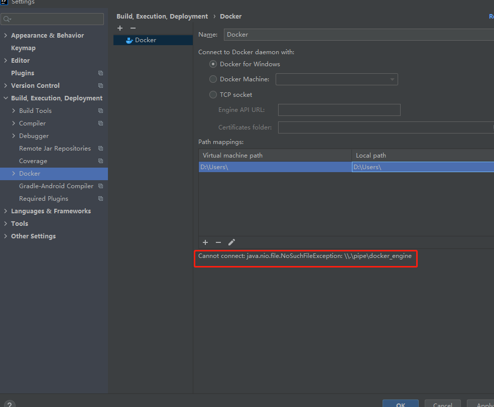 idea安装docker报错 java.nio.file.NoSuchFileException: \\.\pipe\docker_engine_idea 启动dockerfile出错-CSDN博客