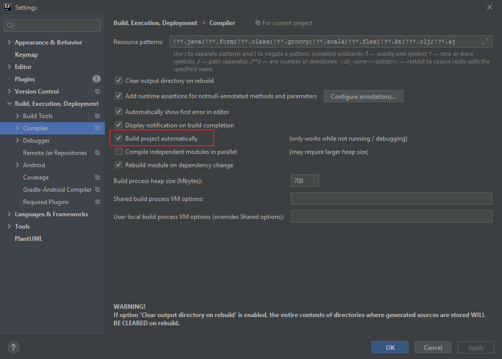 idea自动编译设置_build project automatically默认勾选的吗?-CSDN博客