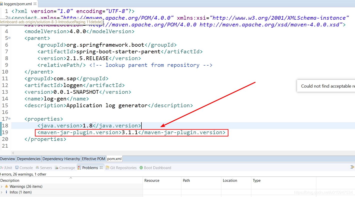 Solution to the error in the first line of the pom.xml file - Programmer Sought