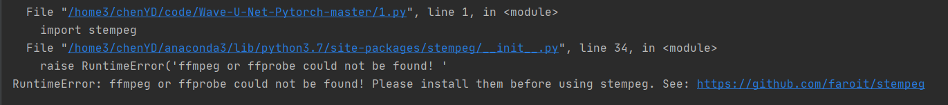 python包 musdb安装后不能使用的问题，报错“RuntimeError: ffmpeg or ffprobe could not be found! Please install ...