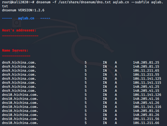 Kali [dnsenum]子域名查询工具_kali 子域名字典-CSDN博客