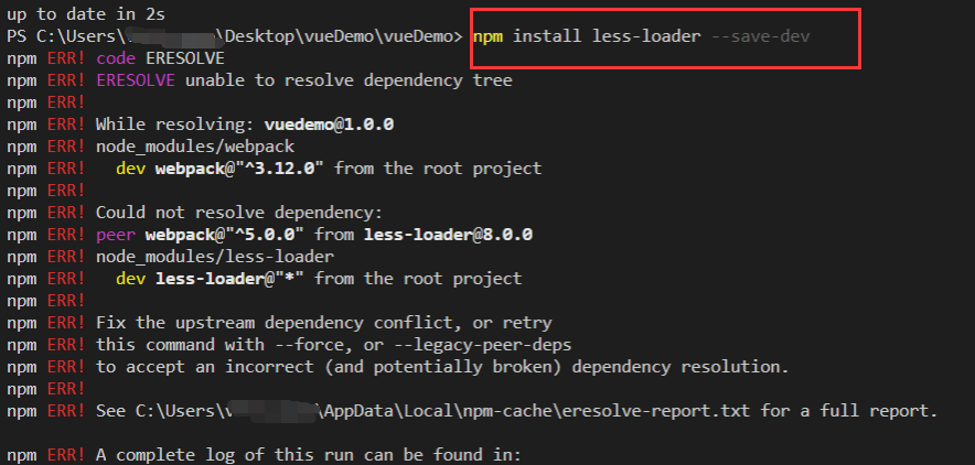 Npm Install Less Loader报错及解决办法 Less Loader 11 1 3 Requires A Peer Of Less 3 5 0 Csdn博客