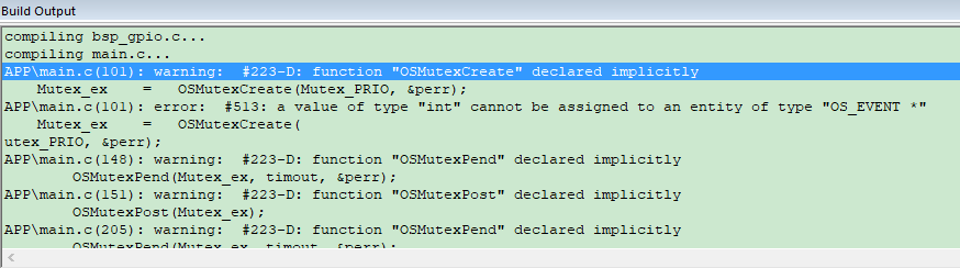 uCOS移植警告: #223-D: function “OSMutexCreate“ declared implicitly 类的问题_function "osmutexrelease ...