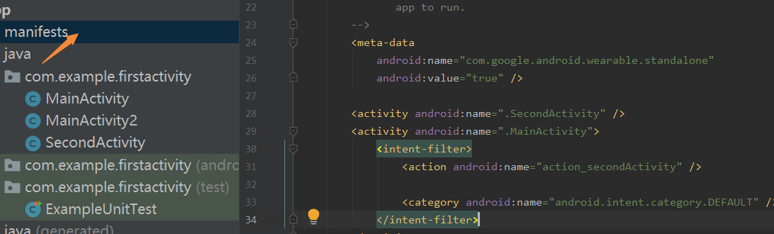 在一个Activity使用显示与隐示Intent方式打开另一个Activity_mainactivity.startactivity(intent)_MultifloraRose的博客-CSDN博客