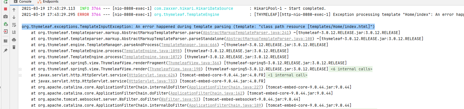 org.thymeleaf.exceptions.TemplateInputException: An error happened during template parsing ...