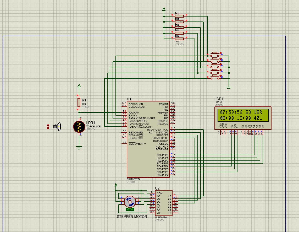 PIC16 F887 F877A 单片机 智能窗帘 proteus仿真 程序 1602 步进电机 光敏电阻_pic16f877a光照强度仿真-CSDN博客