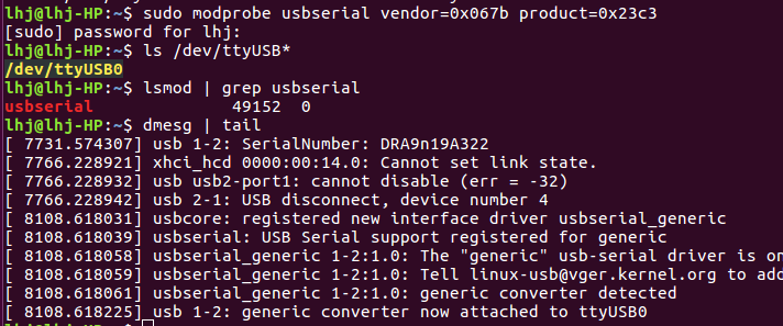 Linux下的ubuntu1604系统配置并使用usb转串口串口转usb，最终使用python的serial和pyserial包实现串口的打开并读取数据modprobe 9233