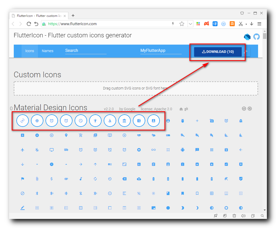 【Flutter】Icons 组件 ( FlutterIcon 下载图标 | 自定义 svg 图标生成 ttf 字体文件 | 使用下载的 ttf 图标文件 )_flutter icons-CSDN博客