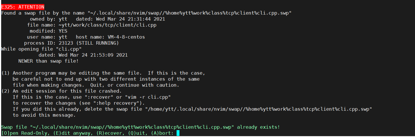 vim打开文件提示：Found a swap file by the name-CSDN博客