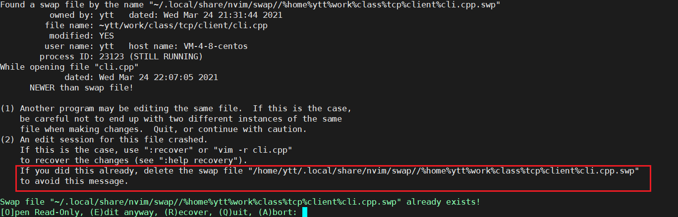 vim打开文件提示：Found a swap file by the name-CSDN博客