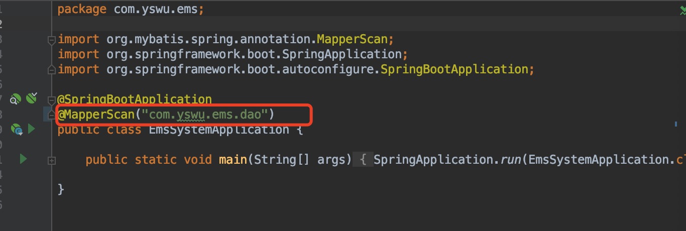 启动报错：Field userDao in com.yswu.ems.service.Impl.UserServiceImpl required a bean of type ‘’_field ...