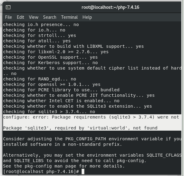 执行命令./configure --prefi...时报Package ‘sqlite3‘, required by ‘virtual:world‘, not found_package ...