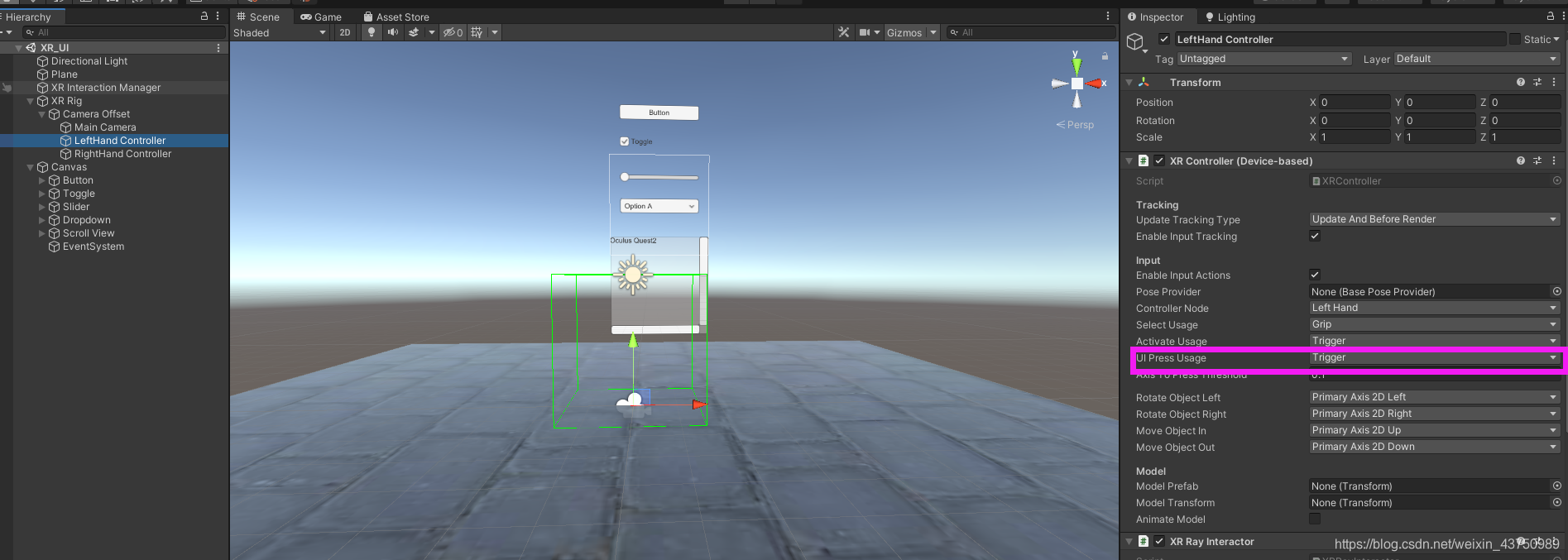 Unity关于oculus Quest2 入门开发:(五)基于xr Interaction Toolkit0100开发交互功能之ui篇oculus Ui Csdn博客 7470