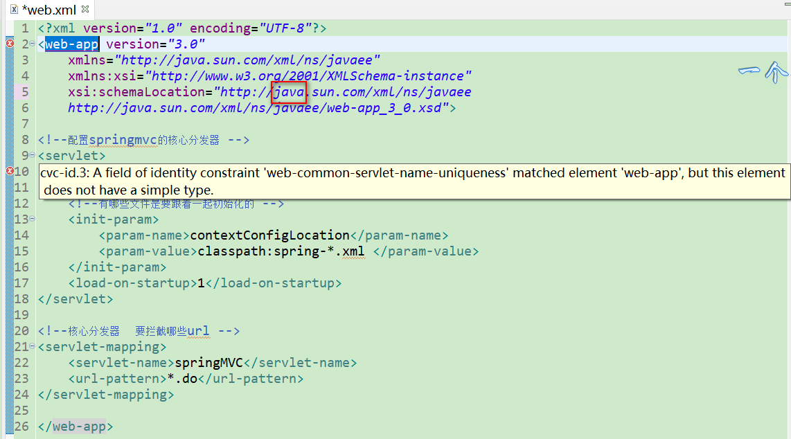 web.xml 文件报错：cvc-id.3: A field of identity constraint ‘web-common-servlet-name-uniqueness ...