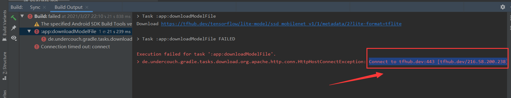 Connect to tfhub.dev:443 [tfhub.dev/216.58.200.238] failed 问题解决_de.undercouch.gradle.tasks ...