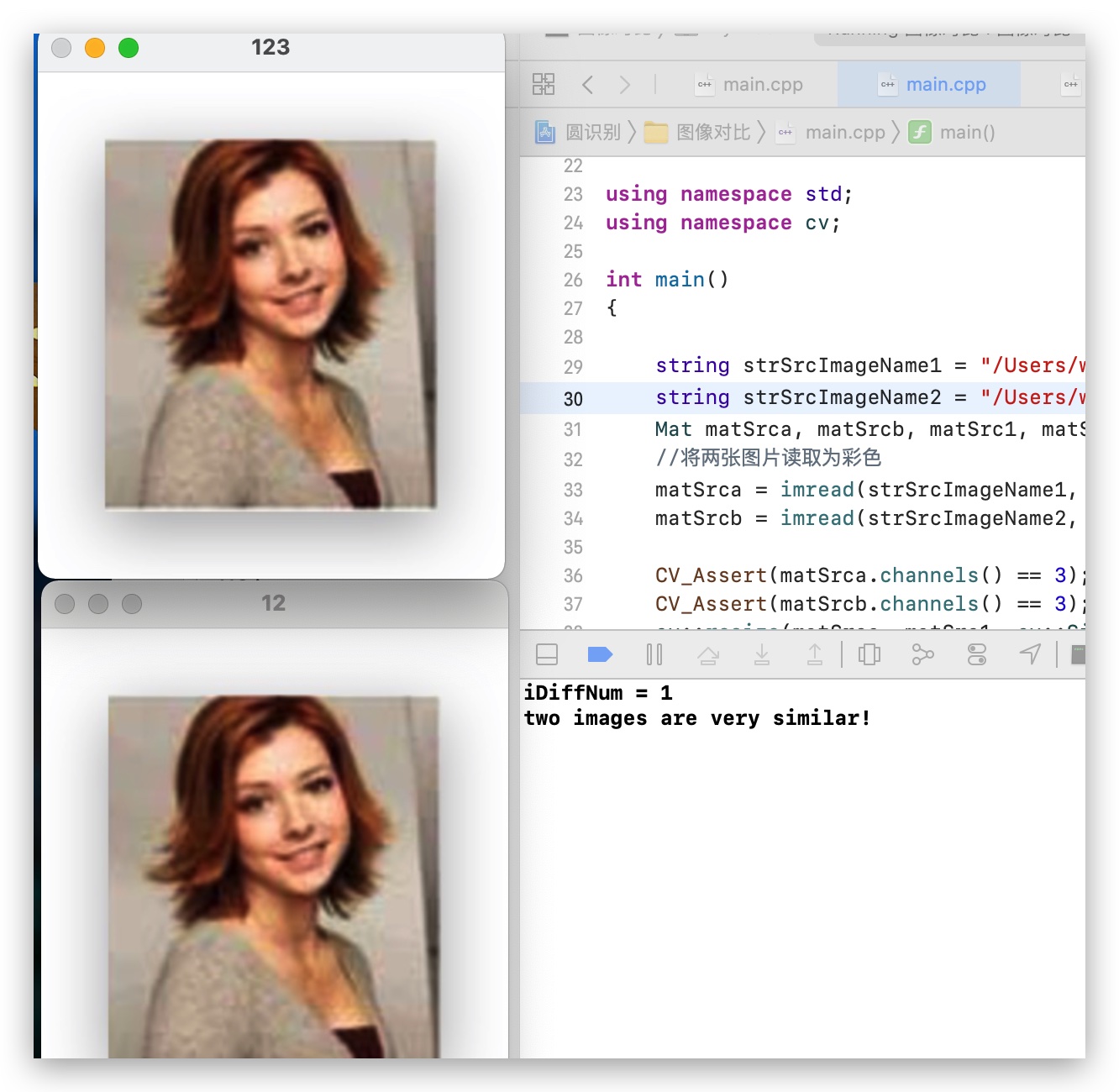 两张图像相似度比对，Xcode+OpenCV+C++，利用哈希感知算法Perceptual hash algorithm_c++图片相似度比较 ...