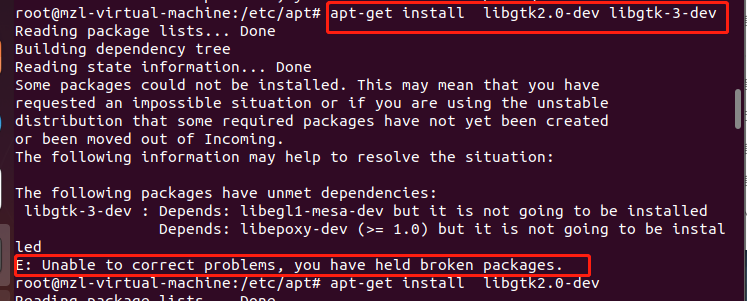 Ubuntu19.10 使用sudo apt-get install命令时报E: Unable to correct problems ...
