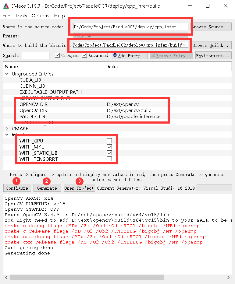 PaddleOCR——Visual Studio 2019 环境下C++推理部署 CMake 编译解决方案_下载 vs2019编译paddlepaddle c++ lib 头文件-CSDN博客