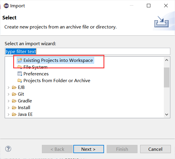 eclipse中import existing projects into workspace和open projects from file ...